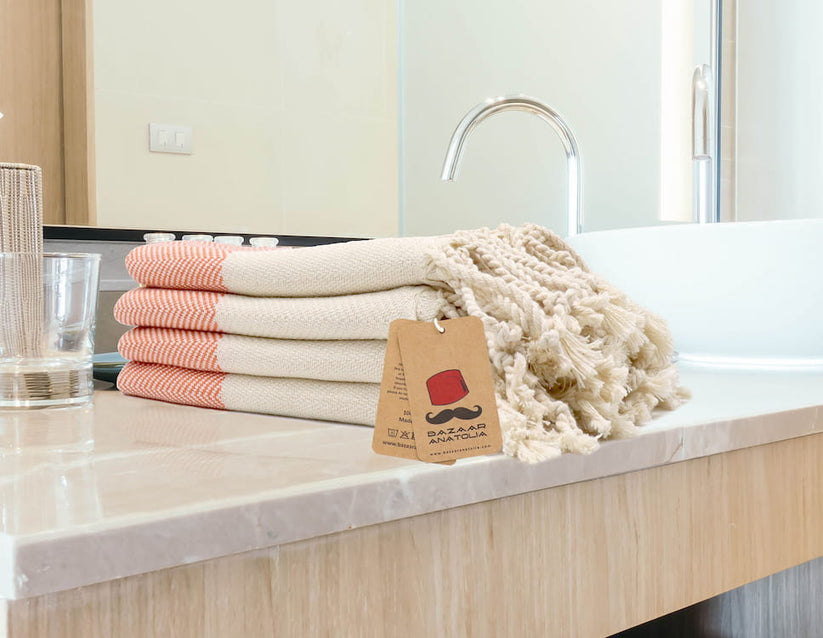Herringbone Turkish Towel - Orange | Bazaar Anatolia